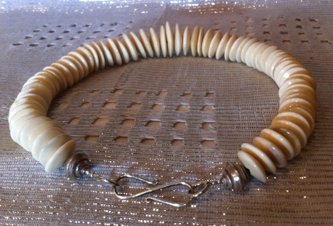 African Bone Necklace // Trade Beads // Handmade Beads // White ...