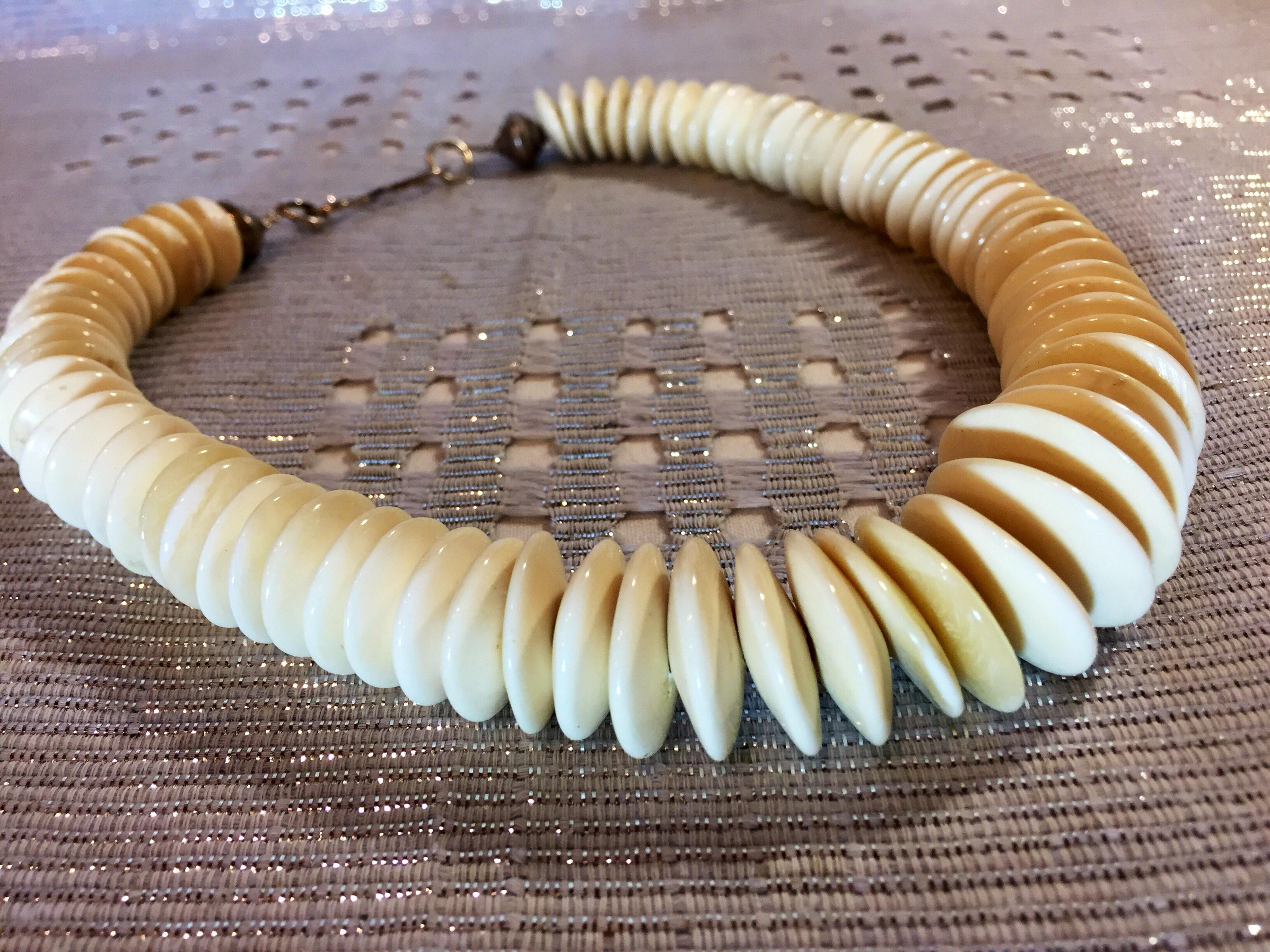 African Bone Necklace // Trade Beads // Handmade Beads // White ...