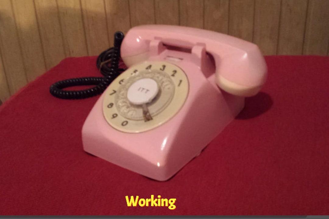 Working Vintage Pink Telephone, Manual Dial Telephone, Pink, Desk ...