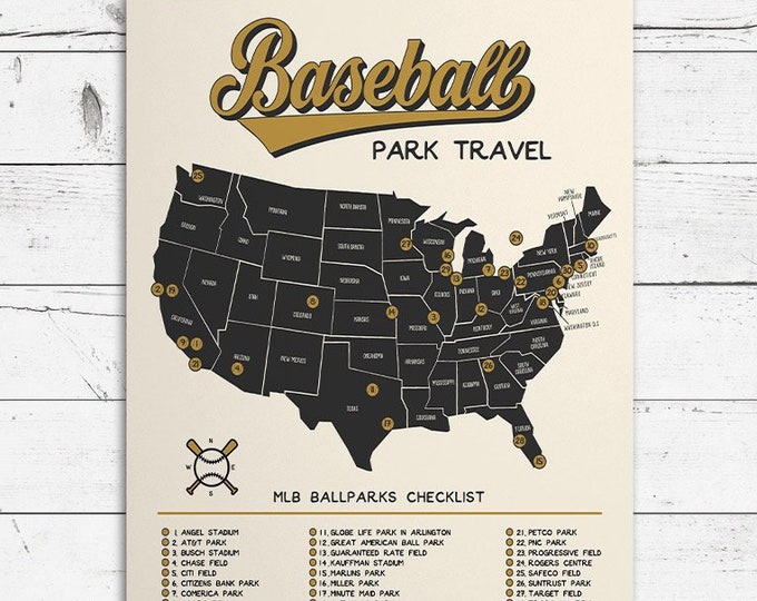 MLB Ballparks Map Quest , Baseball Parks Map, Poster Print Bucket List ...