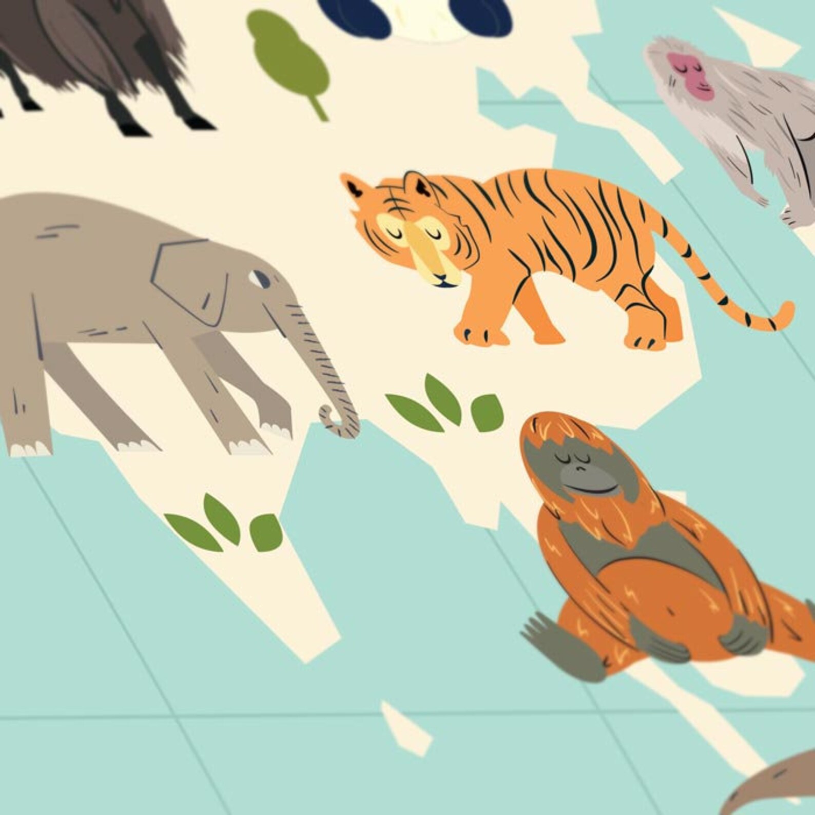 Animal Map of the World Map for Children and Kids, Art Print, Nursery ...
