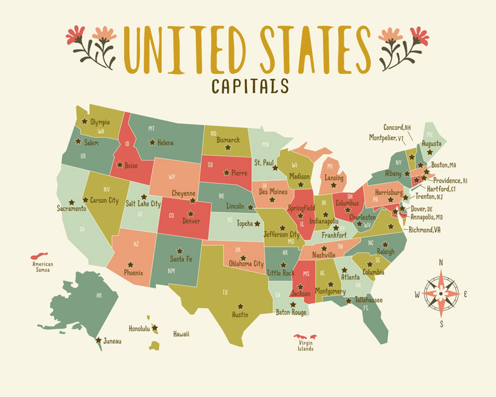 United States Map Nursery Map for Girls 2 Printable Files | Etsy