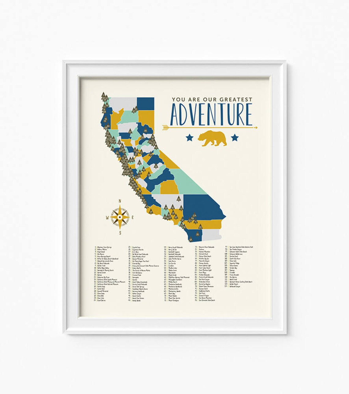 California State Parks Map 16x20 Adventure Mountains Parks | Etsy