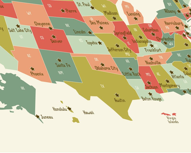 United States Map Nursery Map for Girls 2 Printable Files | Etsy