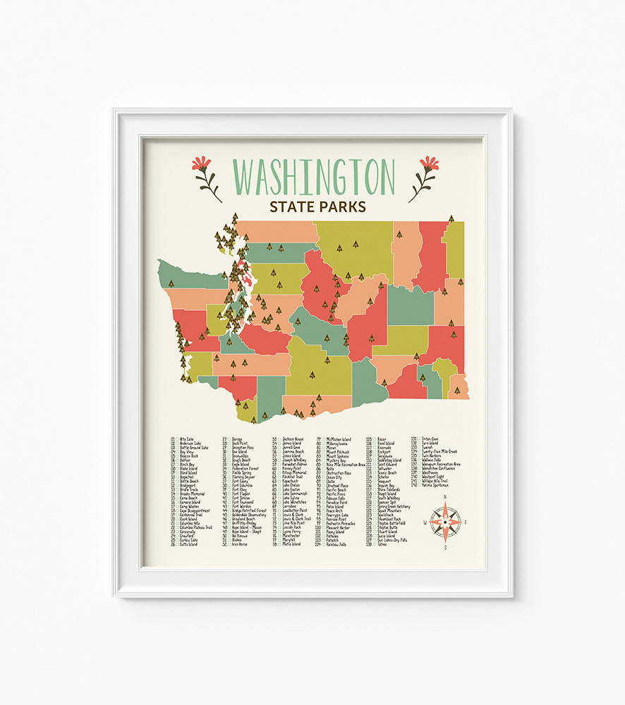 Washington State Parks Map 4 Printable Files JPEG Download - Etsy