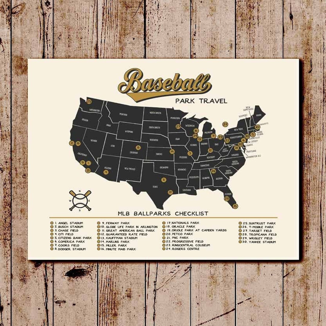 Pro Baseball Checklist Map, Gift for Baseball Fans, Sport Themed Wall ...