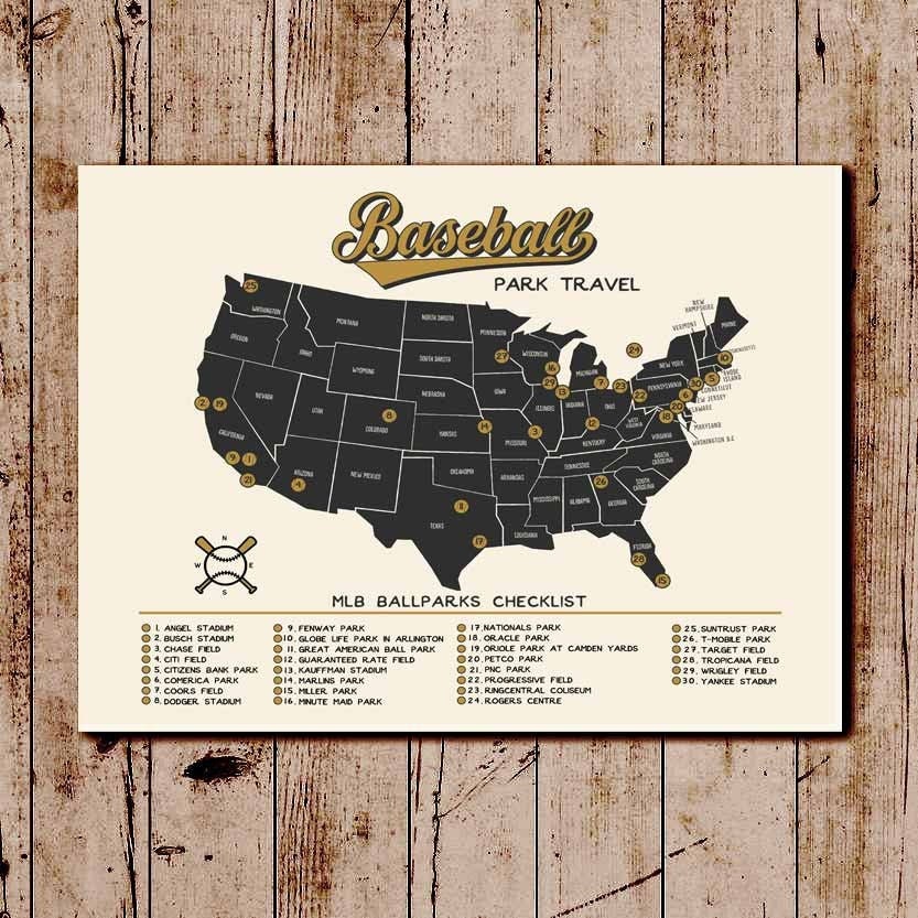 Pro Baseball Checklist Map Gift for Baseball Fans Sport | Etsy