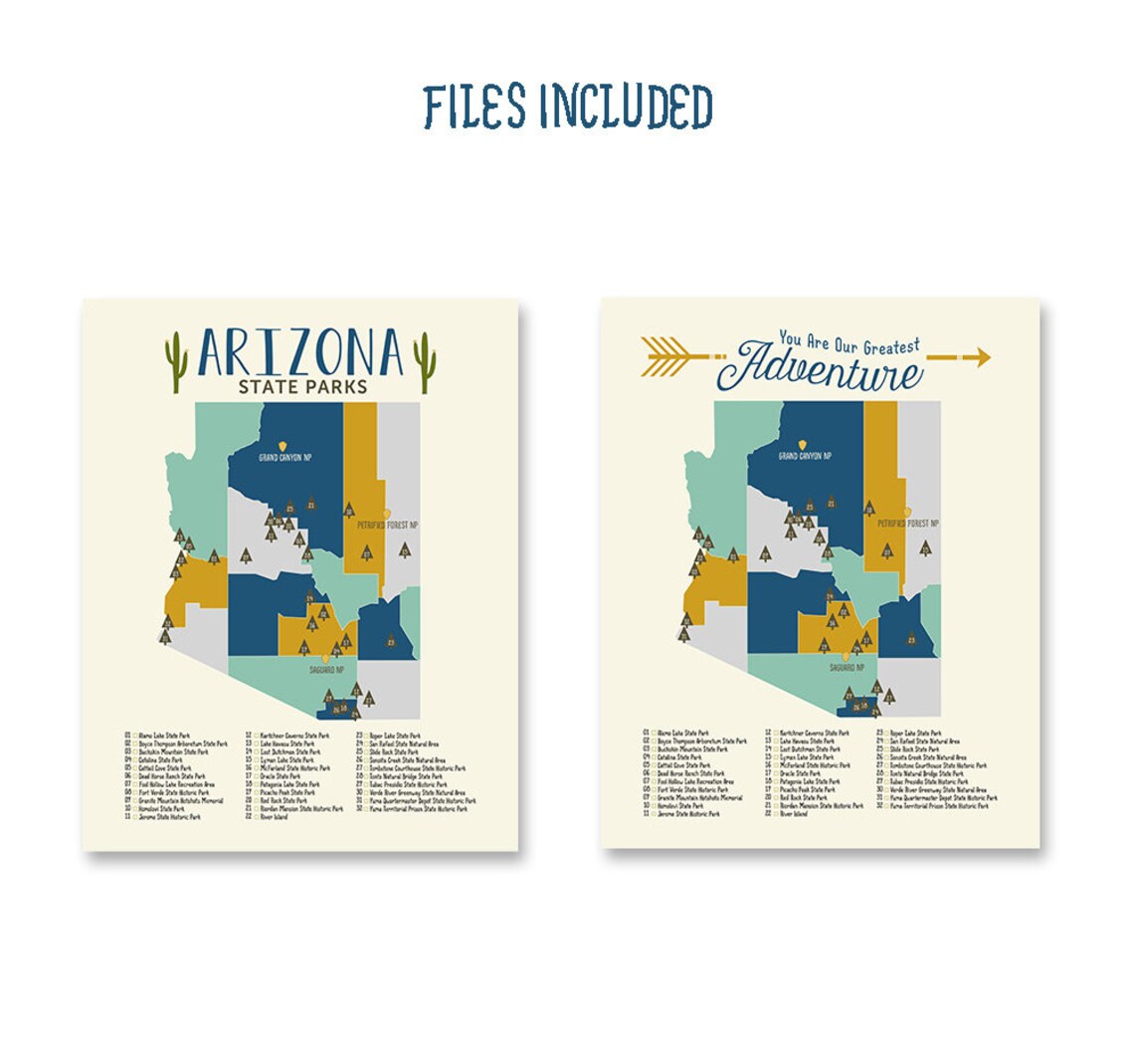 Arizona State Parks Map, 16x20 Adventure, Mountains, Parks, Rivers ...