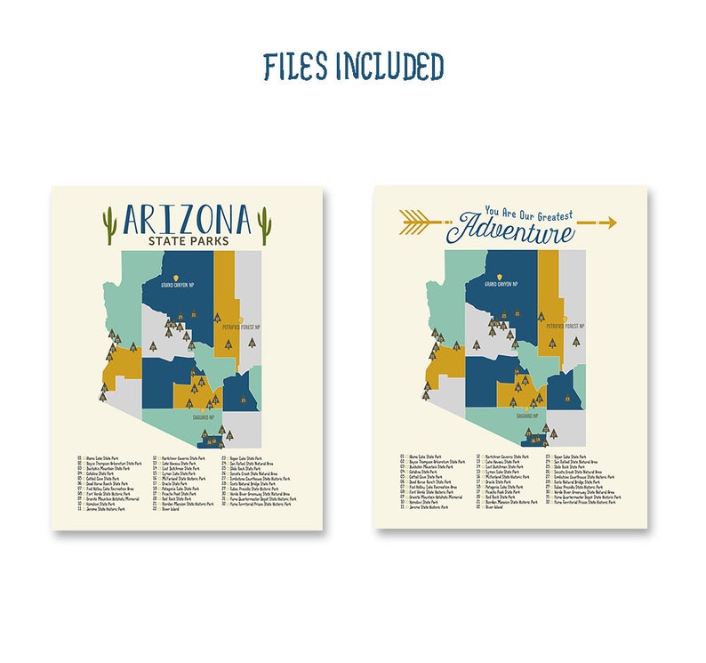 Arizona State Parks Map, 16x20 Adventure, Mountains, Parks, Rivers ...