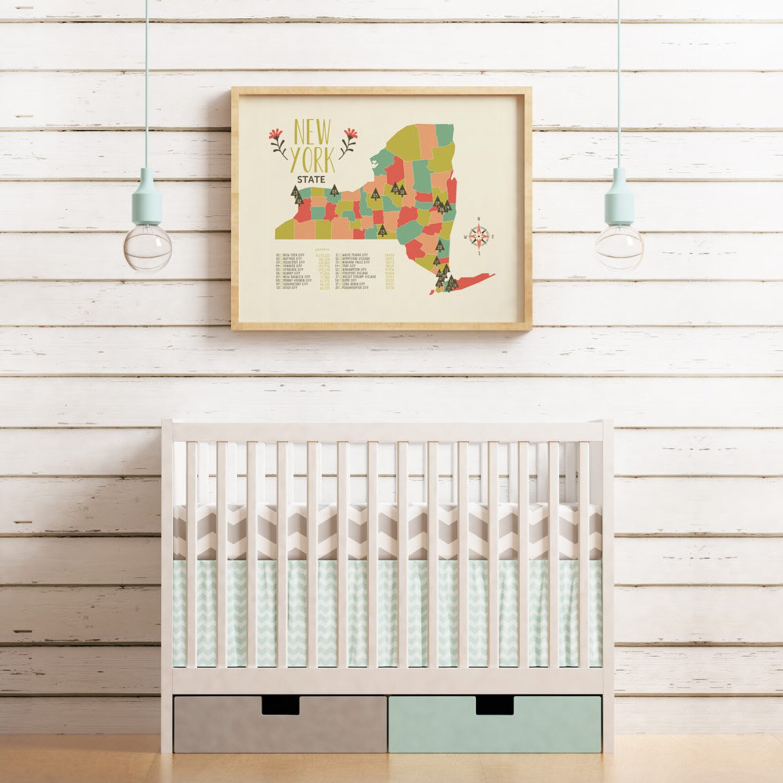 New York State Map New York Nursery Map for Girls 2 - Etsy