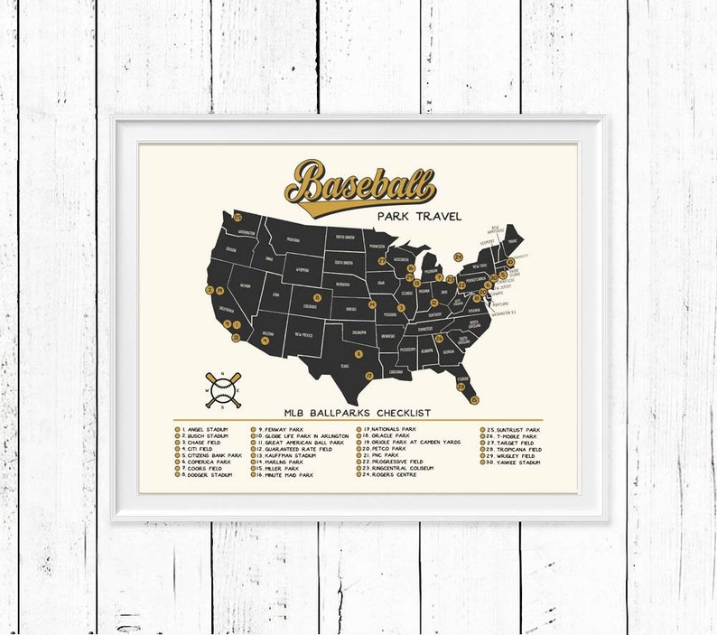Pro Baseball Checklist Map Gift for Baseball Fans Sport - Etsy
