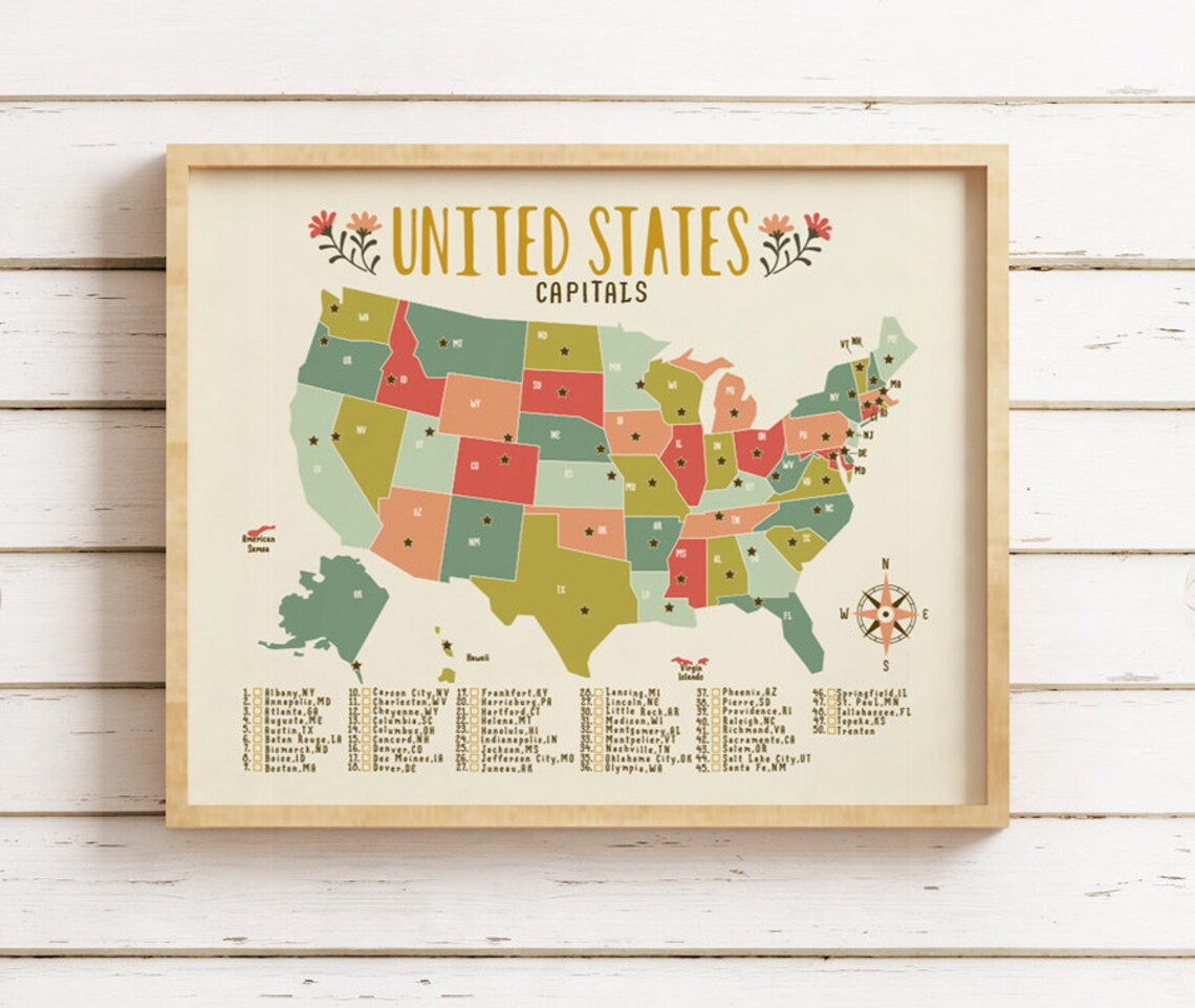 United States Map Nursery Map for Girls 2 Printable Files | Etsy