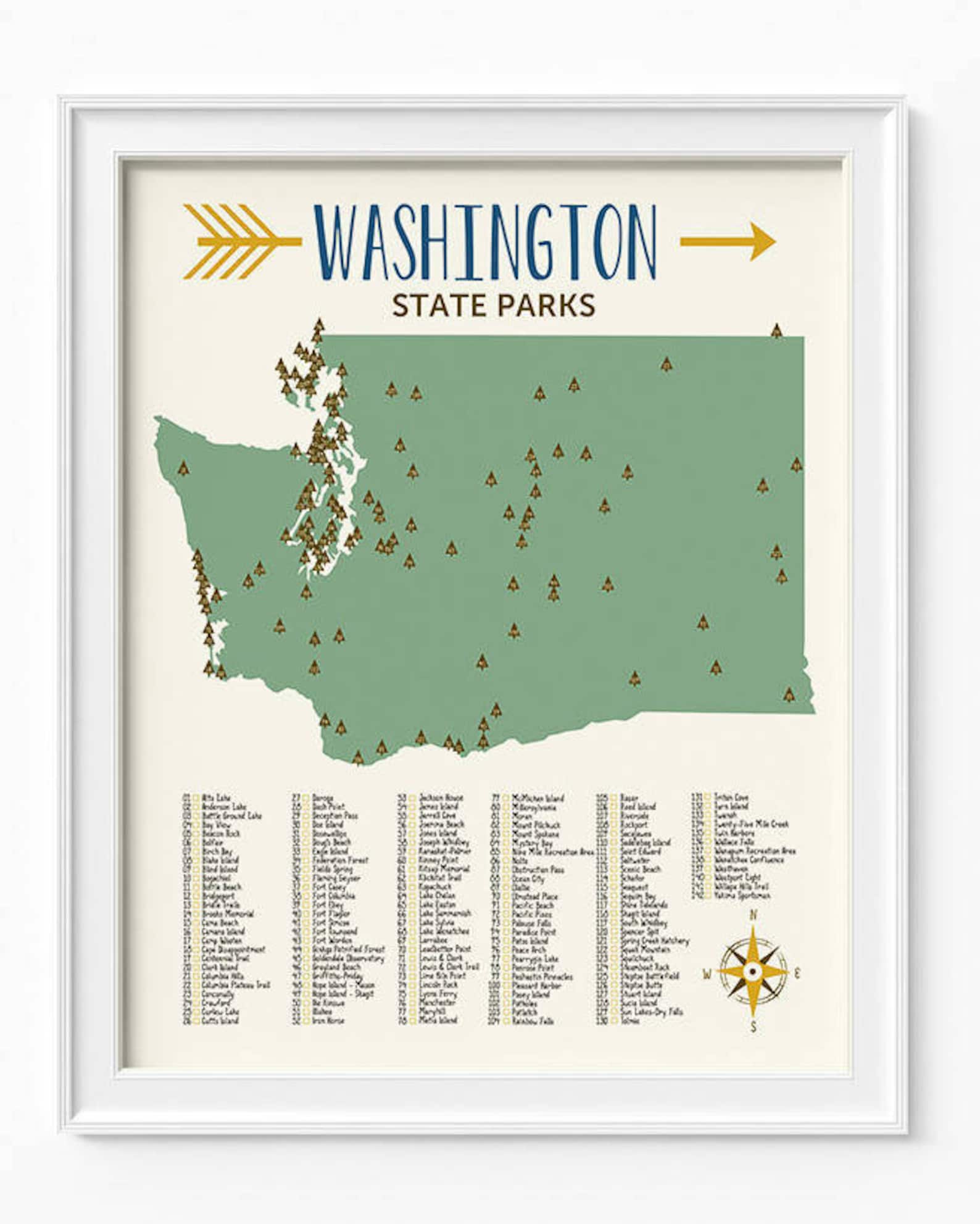 Washington State Parks Map 4 Printable Files JPEG Download - Etsy