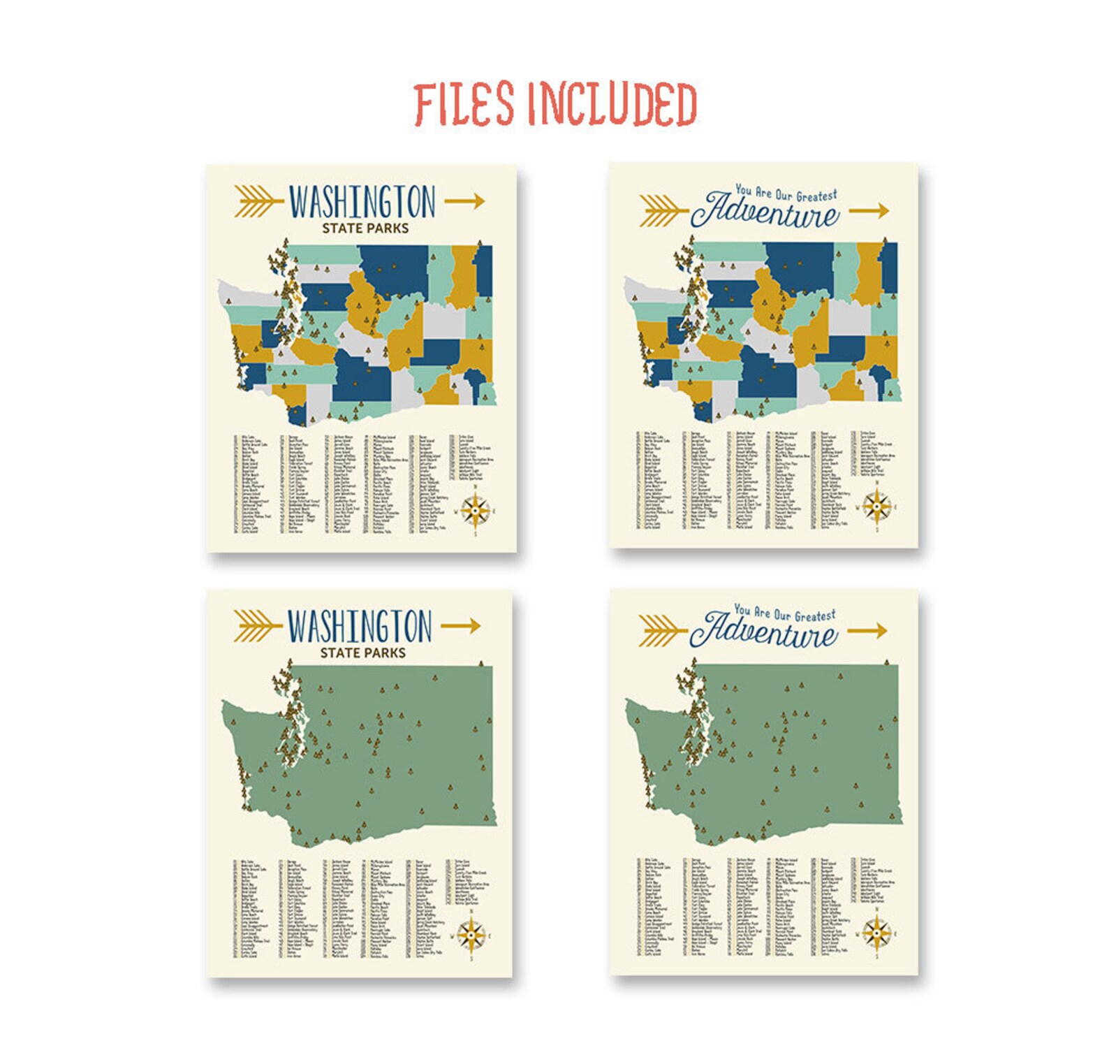 Washington State Parks Map 4 Printable Files JPEG Download - Etsy