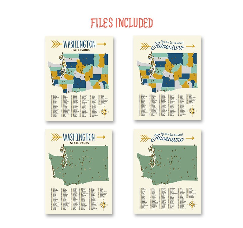 Washington State Parks Map 4 Printable Files JPEG Download - Etsy