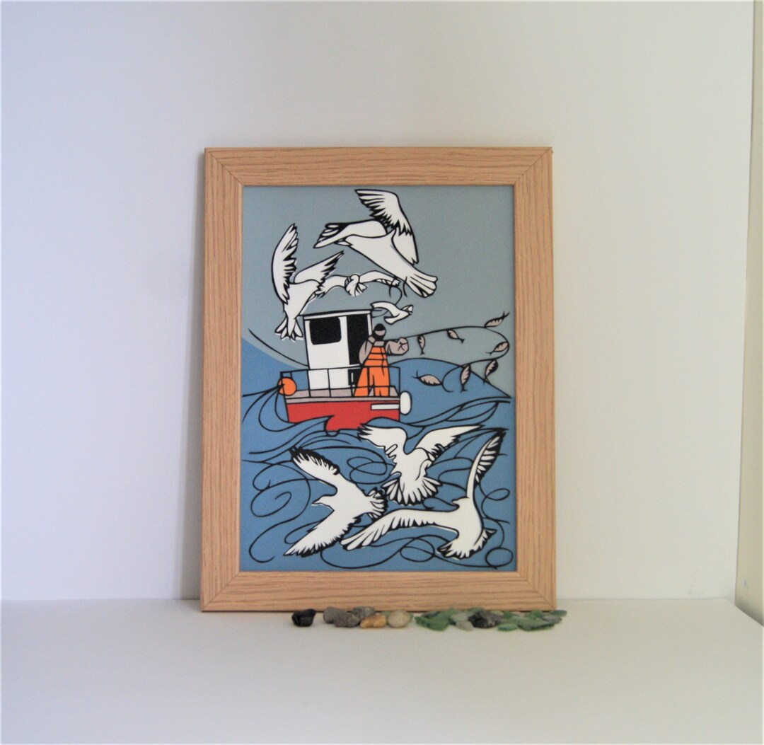 Seagulls and Mackerel - Handmade Papercut Picture - Etsy UK