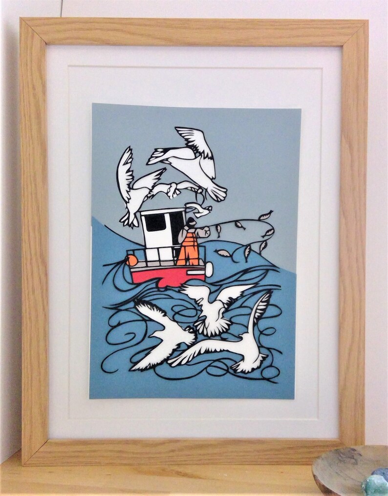 Seagulls and Mackerel - Handmade Papercut Picture - Etsy UK