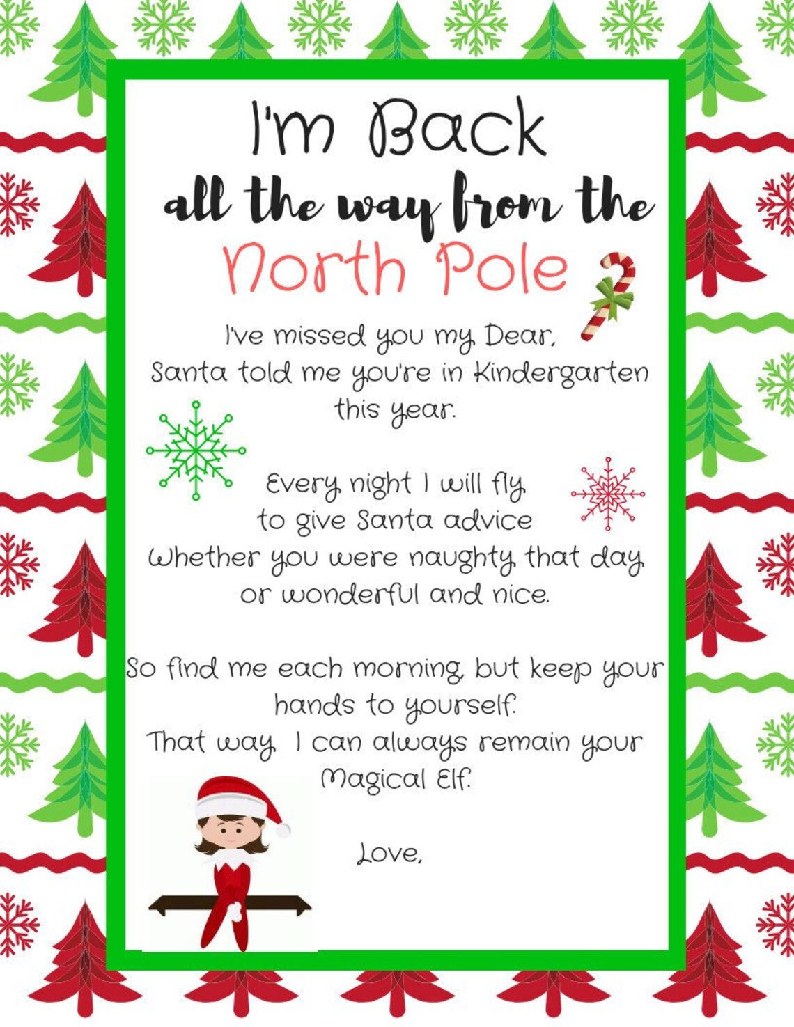 I m Back Letter Elf On The Shelf Girl Etsy