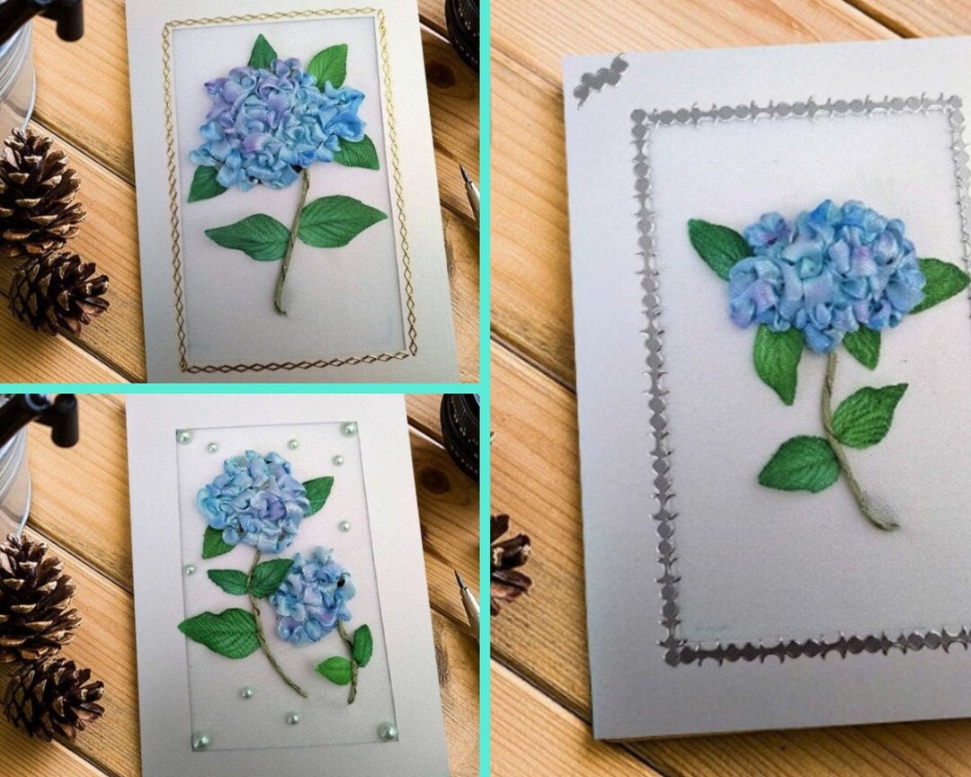 Postcard Silk Ribbon Elegant Embroidery Blue Hortensia - Etsy
