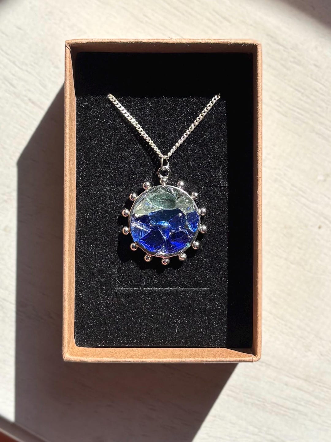 Cobalt Blue & Aqua Sea Glass Mosaic Sun Necklace - Etsy
