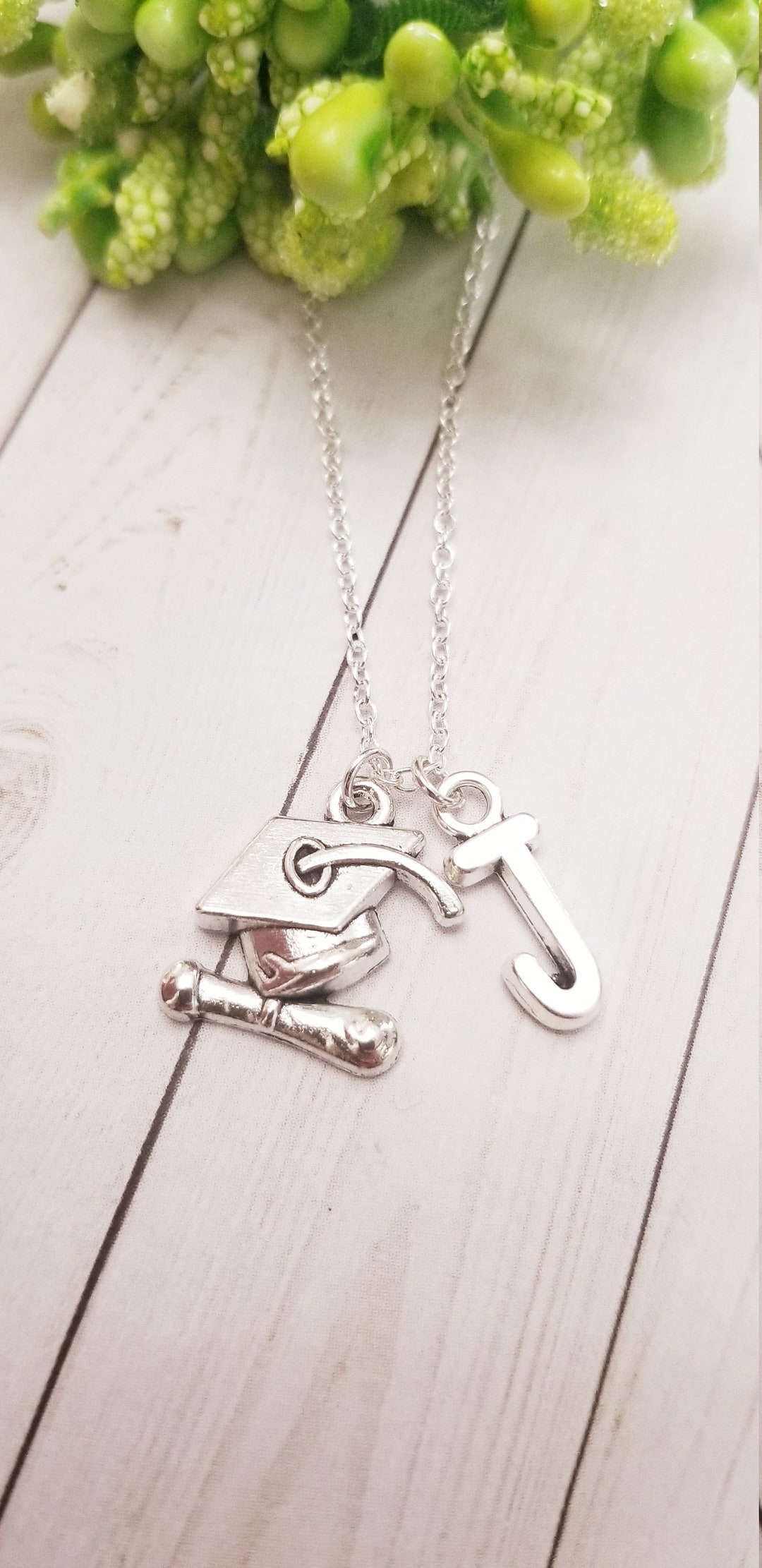 Personalized Graduation Necklace: Cap, Diploma & Initial Charm - 2023 ...
