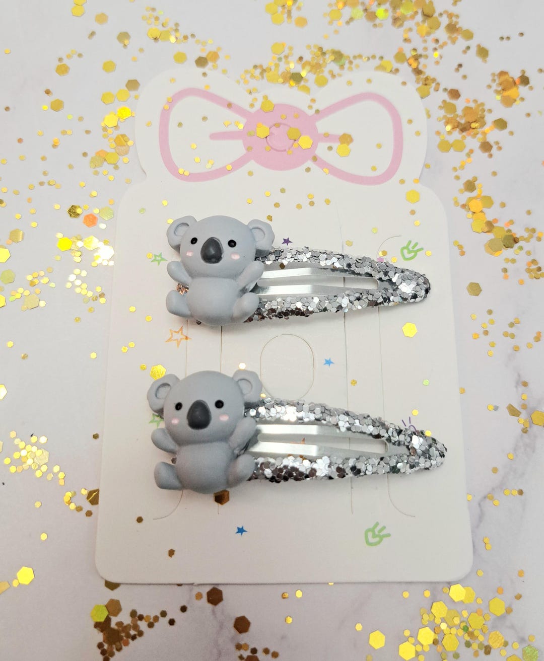 Koala Glitter Snap Hair Clips, Animal Hair Accessories (set of 2) - Etsy