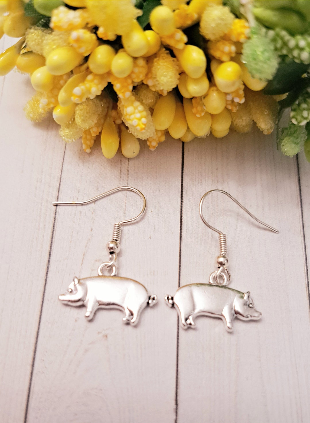 Silver Pig Earrings, Pig Dangle Earrings, Farm Animal Earrings, Pig ...