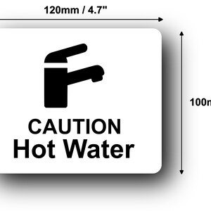 White 'caution Hot Water' Sign - 120mm X 100mm - 1mm Thick Substrate ...