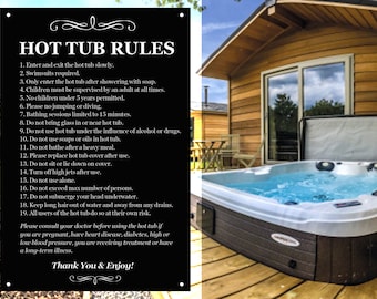 Traditional Hot Tub Rules Metal Sign Outdoor and Indoor Hot Tub Signs ...