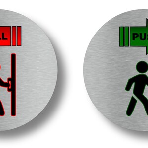 Metallic Silver Push Pull Door Signs – Self-adhesive Aluminium Circle ...