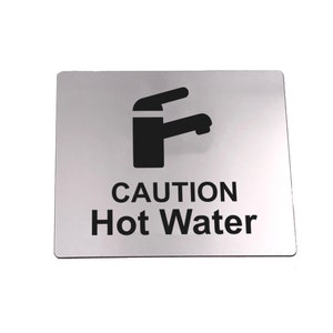 Caution Hot Water Sign Adhesive Sticker - Warning Sign, Sticker, Silver ...