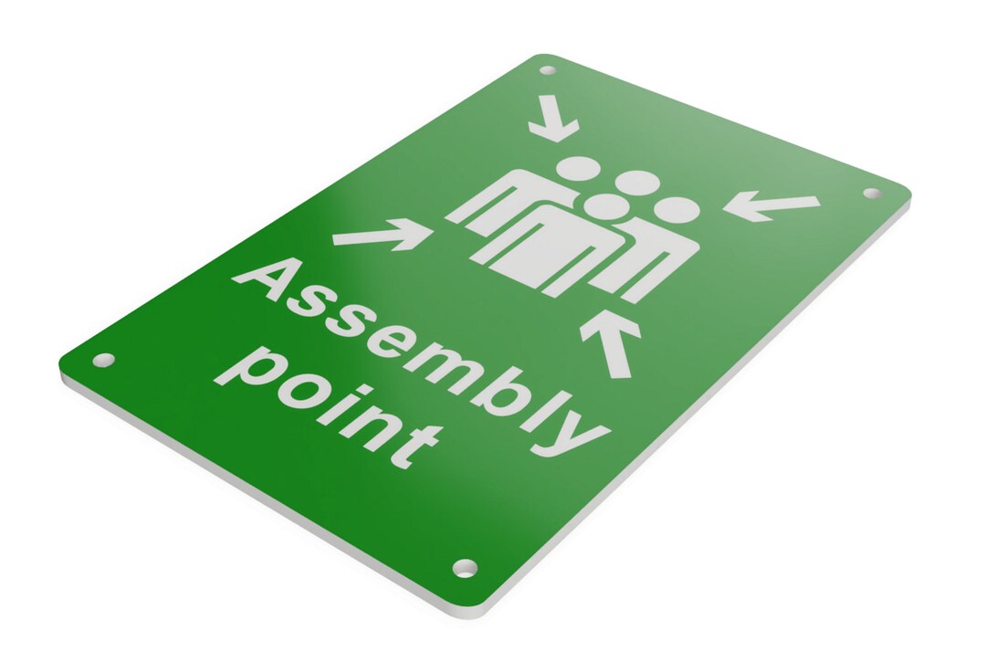 Green and White Rigid Assembly Point Sign 150 Mm X 100 Mm - Etsy UK