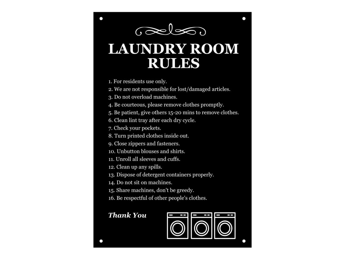 Laundry Room Rules Sign Notice - Etsy