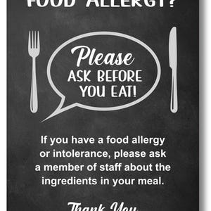 Food Allergy Sign - Notice for Allergies and Intolerances - Etsy