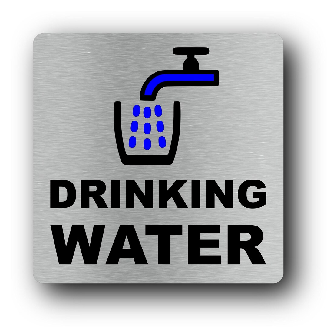 Metallic Silver Drinking Water Sign: UV Printed Aluminum, Self-adhesive ...