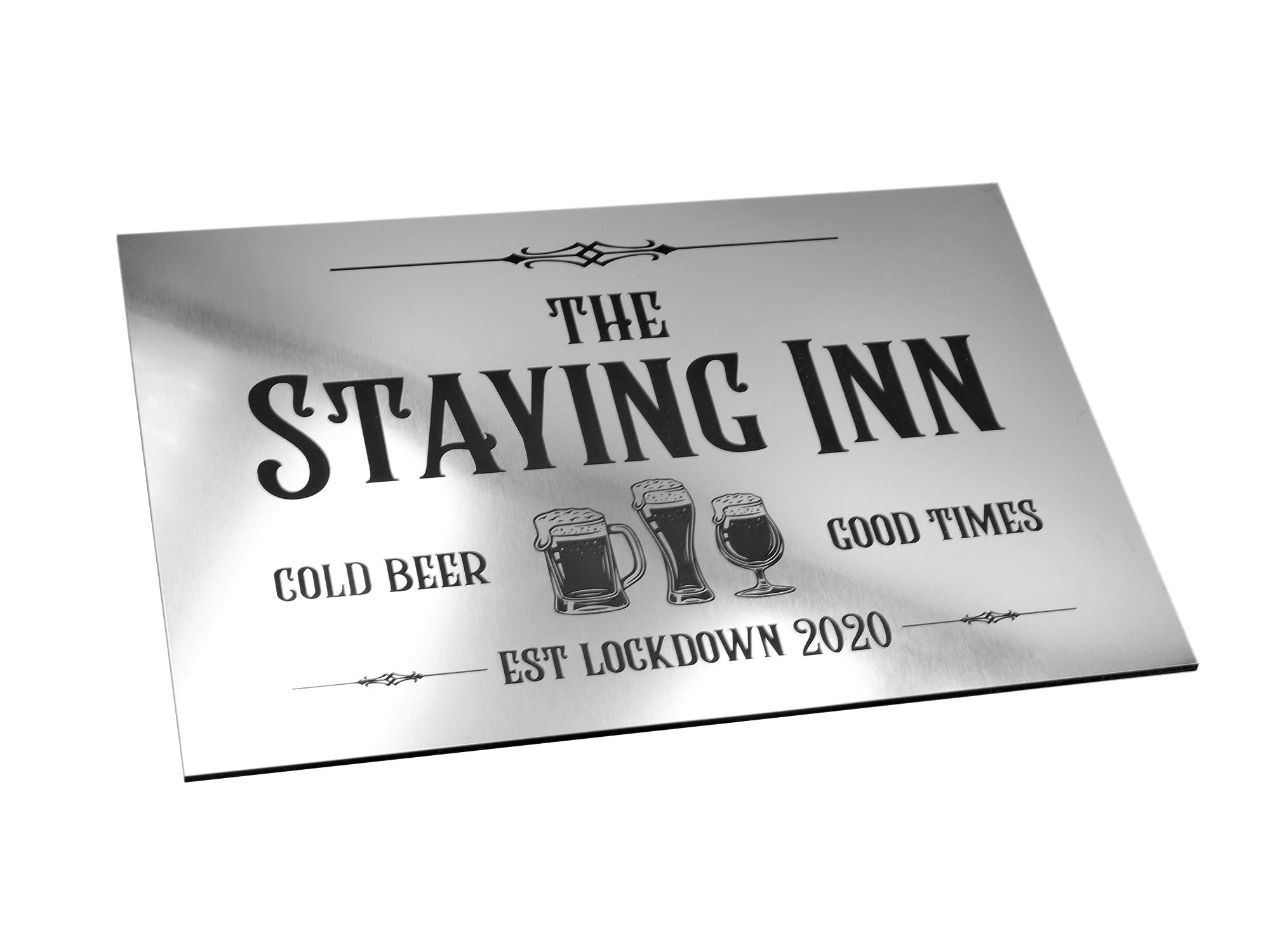 The Staying Inn Novelty Lockdown Bar Sign Metallic Silver / | Etsy