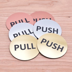 Metallic Silver Push Pull Door Signs - Self-adhesive Aluminium UV ...