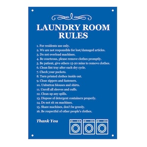 Laundry Room Rules - Sign Notice - Etsy