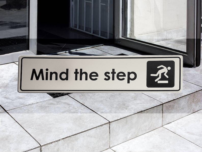 Mind the Step Sign: Metallic Acrylic Adhesive Safety Sign - Etsy UK