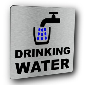 Metallic Silver Drinking Water Sign: UV Printed Aluminum, Self-adhesive ...