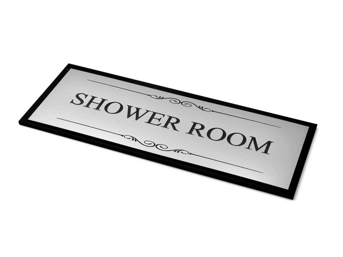 Shower Room Door Sign: Metallic Silver & Black Acrylic Plaque - Etsy