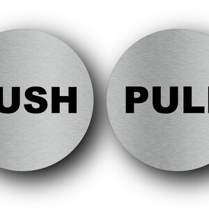 Metallic Silver Push Pull Door Signs - Self-adhesive Aluminium UV ...