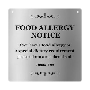 Food Allergy Notice Sign: Restaurant Cafe Bar Catering Decor - Etsy
