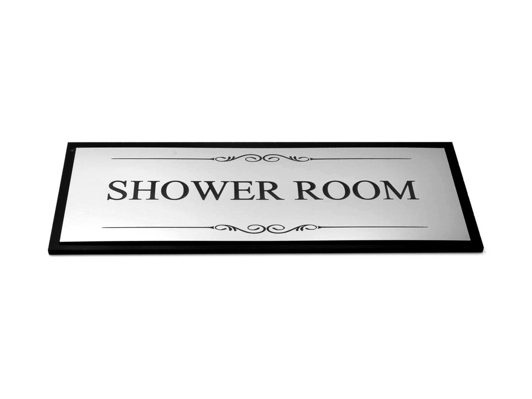 Shower Room Door Sign: Metallic Silver & Black Acrylic Plaque - Etsy
