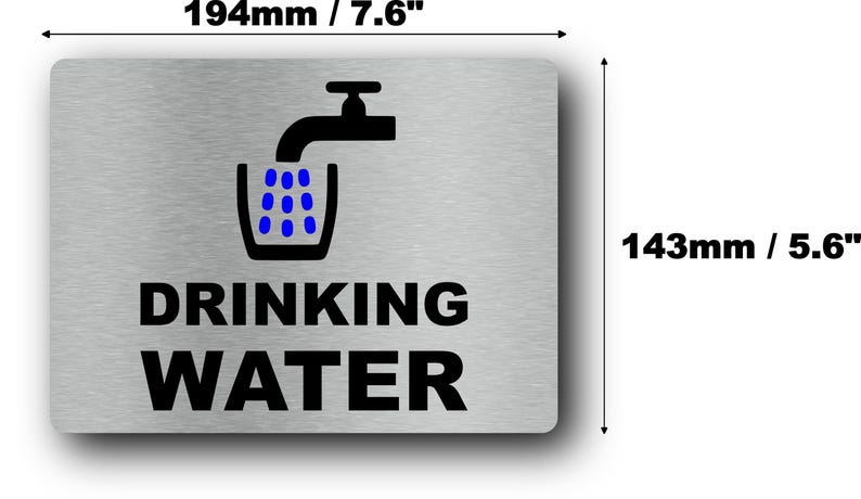 Metallic Silver Drinking Water Sign: UV Printed Aluminum, Self-adhesive ...