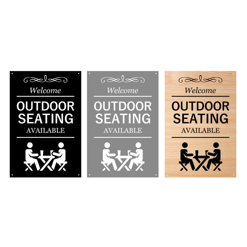 OUTDOOR SEATING AVAILABLE sign Black / Grey / Wood Effect | Etsy