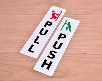 K&Y Push Pull Door Vertical Sign Set 1.5 X 5 Self Adhesive Black and ...