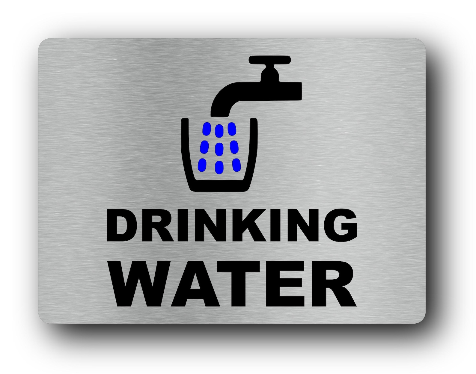 Metallic Silver Drinking Water Sign: UV Printed Aluminum, Self-adhesive ...