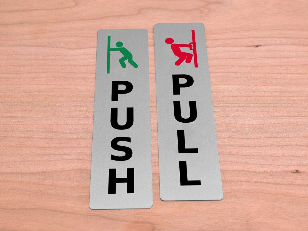 Silver Push & Pull Door Sign Set: Adhesive Aluminum Metal (1.9x7.6") - Etsy