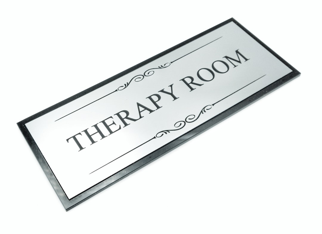 Therapy Room Black and Silver Door Sign - Size 19.5cm X 7cm, Supplied ...